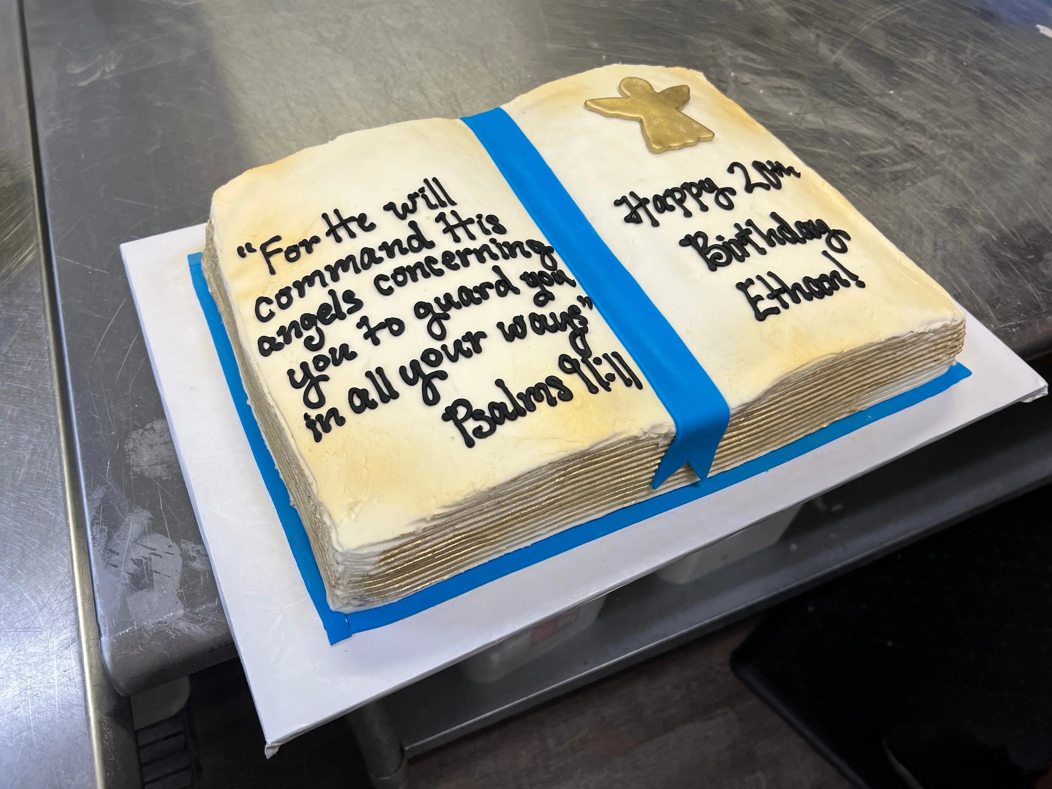 Open Book Scripture Birthday Cake - That's The Cake Bakery